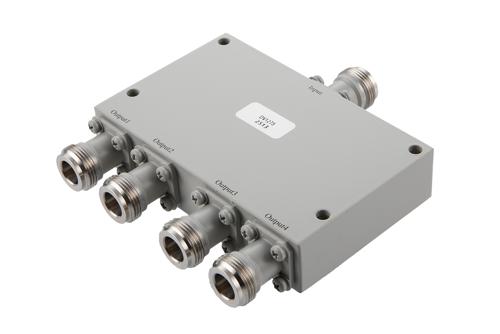 4 Way N-type Power Divider from 2 GHz to 18 GHz Rated at 30 Watts