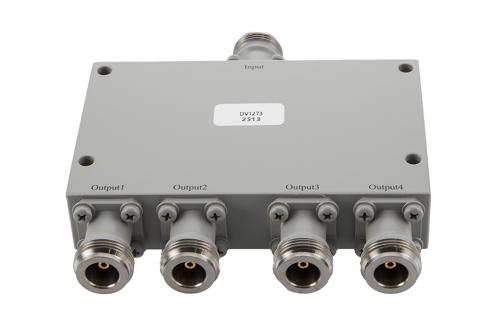 4 Way N-type Power Divider from 2 GHz to 18 GHz Rated at 30 Watts