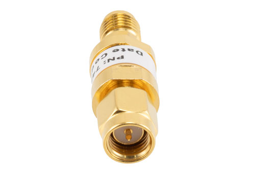 30dB RF fixed attenuator 2W, DC to 26.5GHz, SMA male to female, Brass Gold Plated