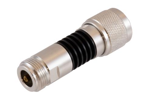 10 dB Fixed Attenuator N-Type Male to N-Type Female Black Anodized Aluminum Heatsink Body Rated ...